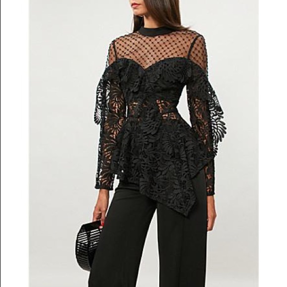 Self-Portrait | Tops | Selfportable Lace Beaded Tulle Top In Black ...